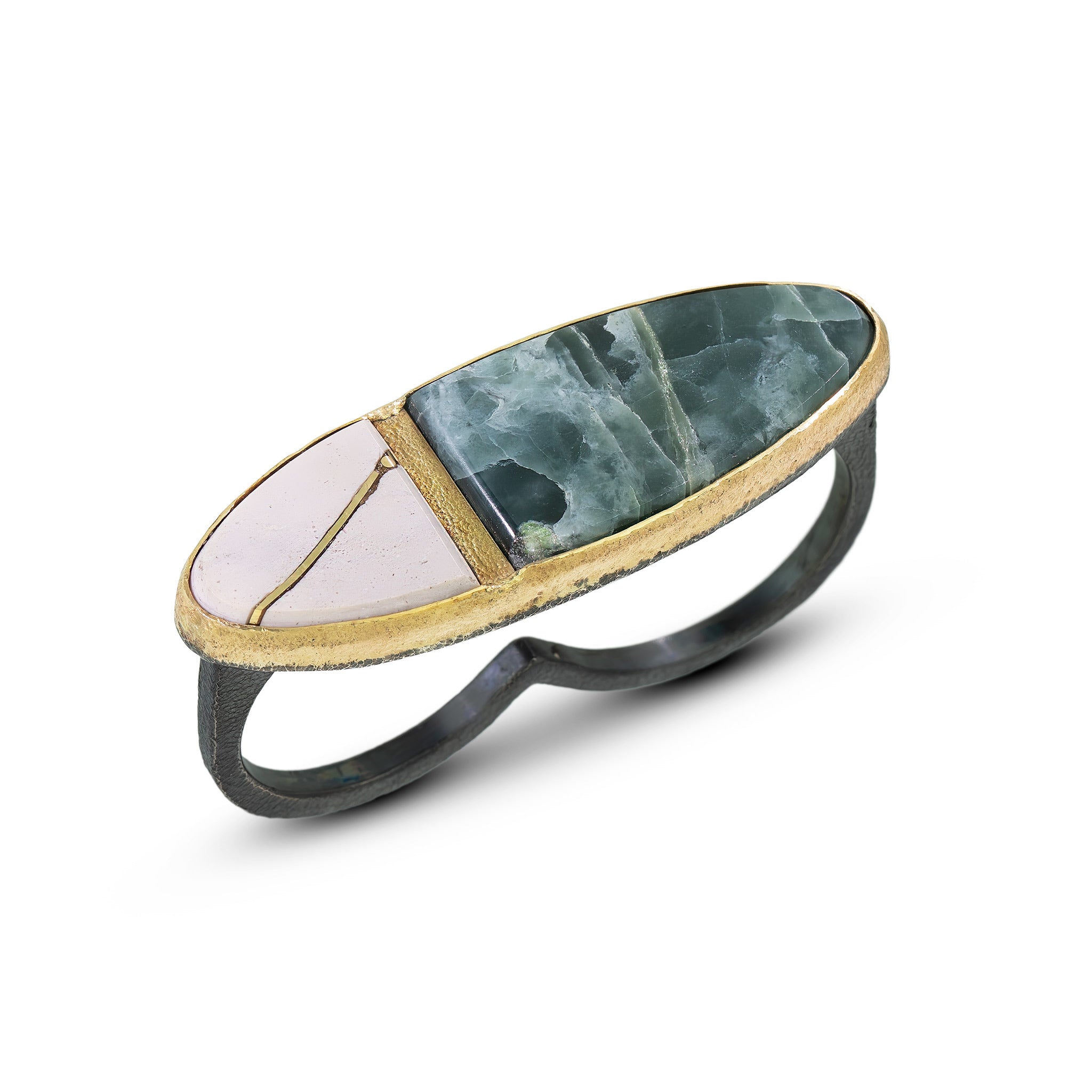 Jade and Mookatite Gold Inlay Kintsugi Two-finger Ring – Karin Luvaas